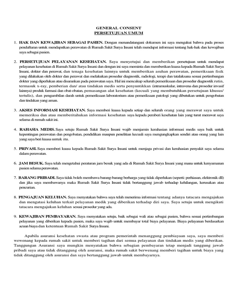 Form Persetujuan Umum (General Consent) | PDF