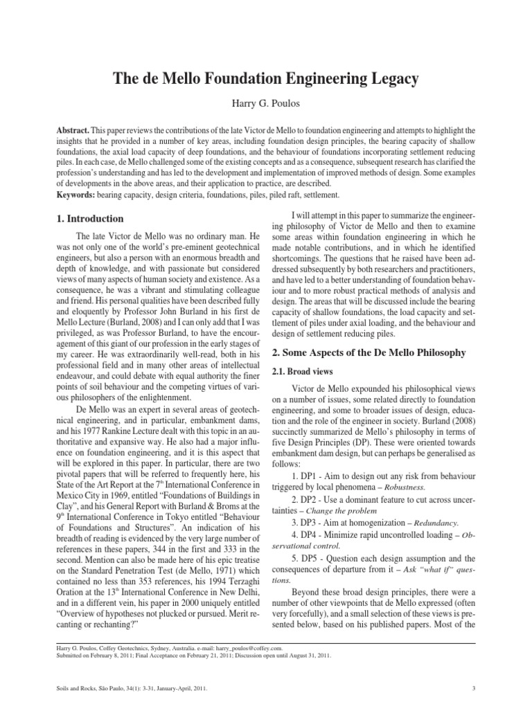 Victor de Mello Lecture - H Poulos Published at Soil and Rocks | PDF ...