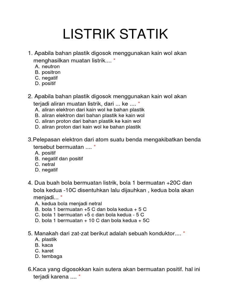 Kuis Listrik Statis | PDF | Metode & Bahan Ajar | Sains & Matematika