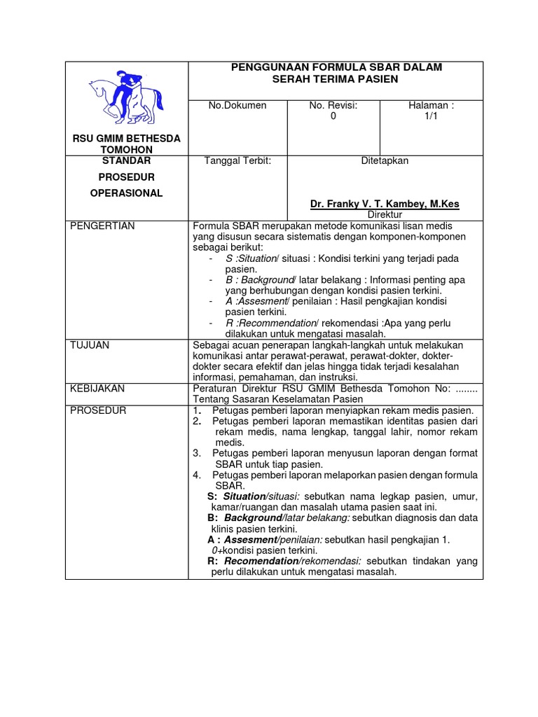 Penggunaan Formula Sbar Dalam Serah Terima Pasien | PDF