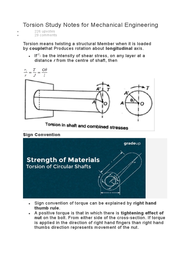 Torsion Principles in Mechanical Engineering | PDF | Torque | Rotation ...