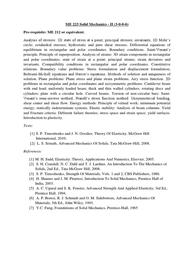 Advanced Solid Mechanics Course | PDF | Stress (Mechanics) | Strength ...
