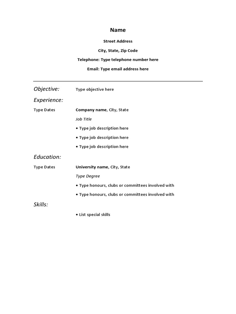 Plantilla de Curriculum Vitae Americano en Word | PDF