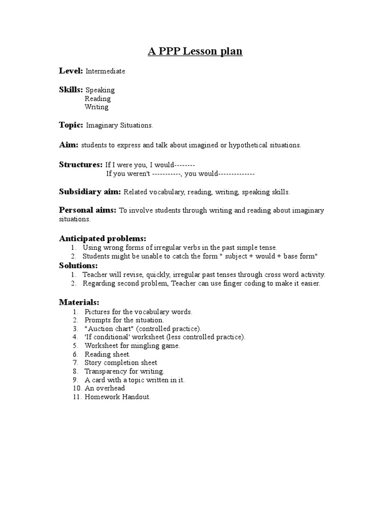 A PPP Lesson Plan | Lesson Plan | Linguistics