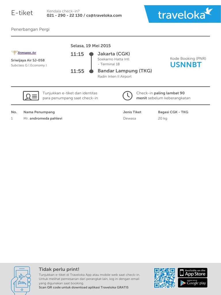 Andromeda Pahlevi CGK Usnnbt TKG Flight Originating 1 | PDF