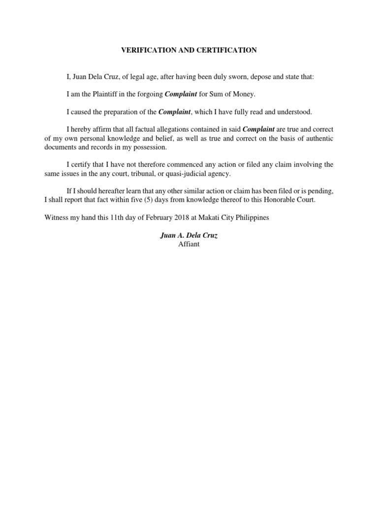 Plaintiff Verification Statement | PDF | Social Science | Law