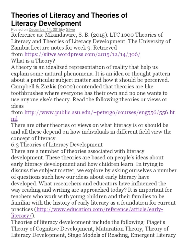 Theories of Literacy and Theories of Literacy | PDF | Cognitive ...