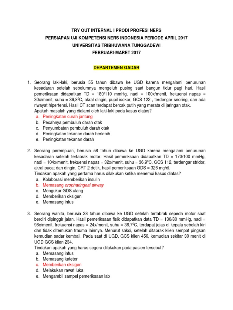 Try Out Internal I Prodi Profesi Ners | PDF