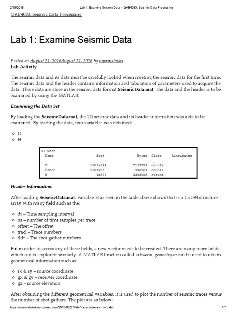Lab 1 - Examine Seismic Data - QAB4083 - Seismic Data Processing | PDF | Reflection Seismology ...