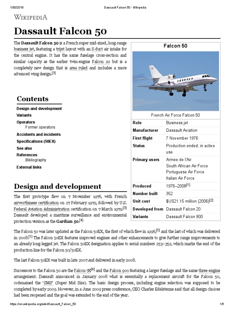 Dassault Falcon 50 - Wikipedia | PDF | Aviation | Aircraft