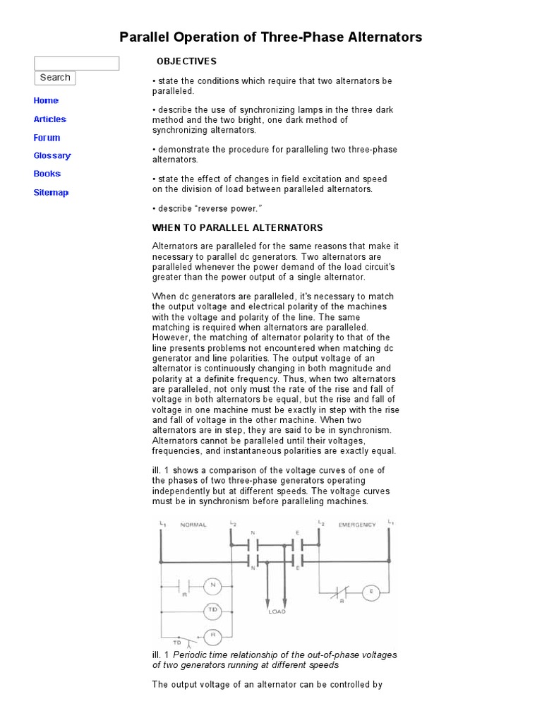 Parallel Operation of Three-Phase Alternators | PDF | Direct Current | Series And Parallel Circuits