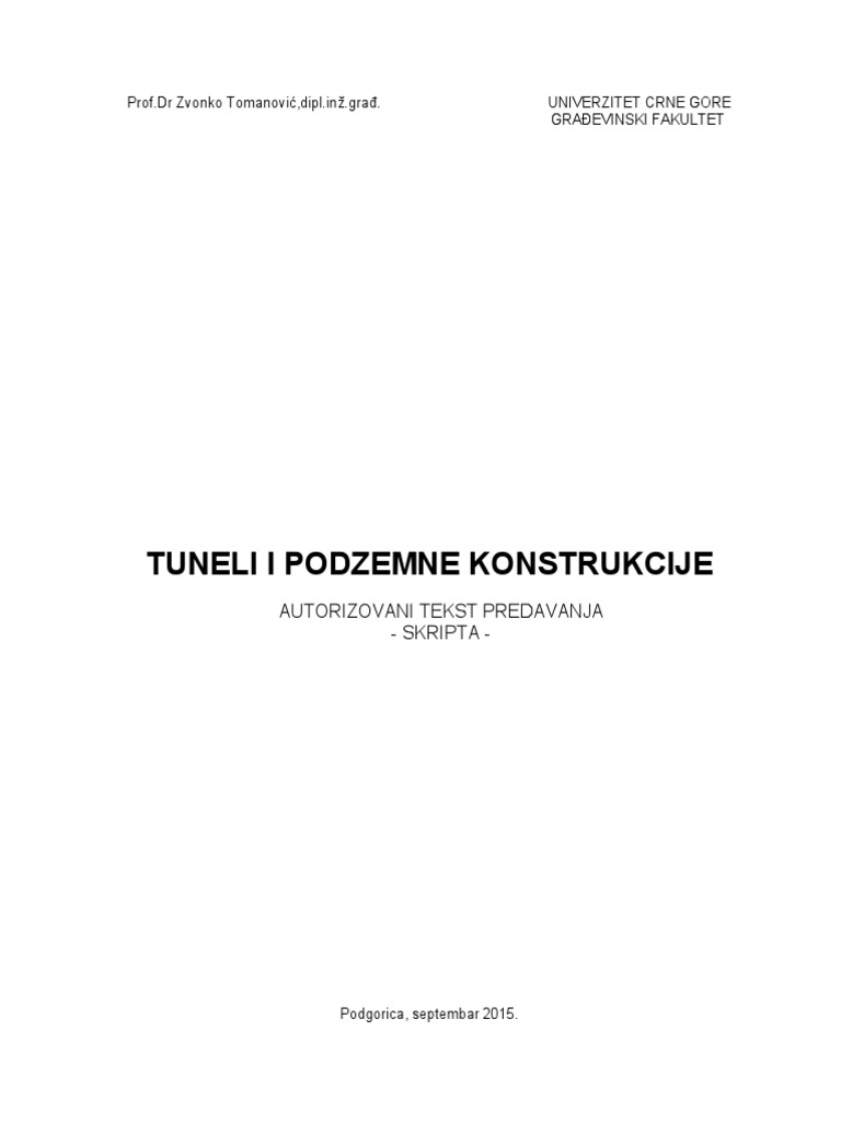 Tuneli I Podzemne Konstrukcije | PDF