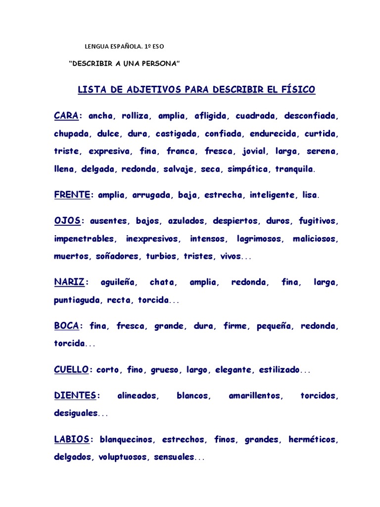 Adjetivos para Describir Personas | PDF | Cara | Anatomía humana