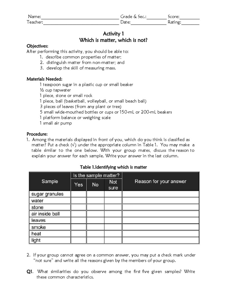 M1 Unit 3 G8 | PDF | Syringe | Mass