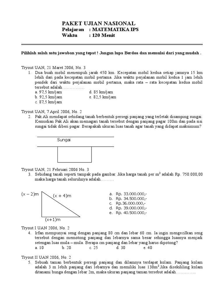 Soal Un Matematika Kls Xii Ips (Lat 17) | PDF