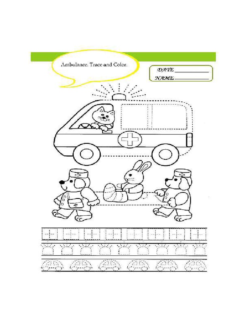 Tracing Worksheet - Ambulance | PDF