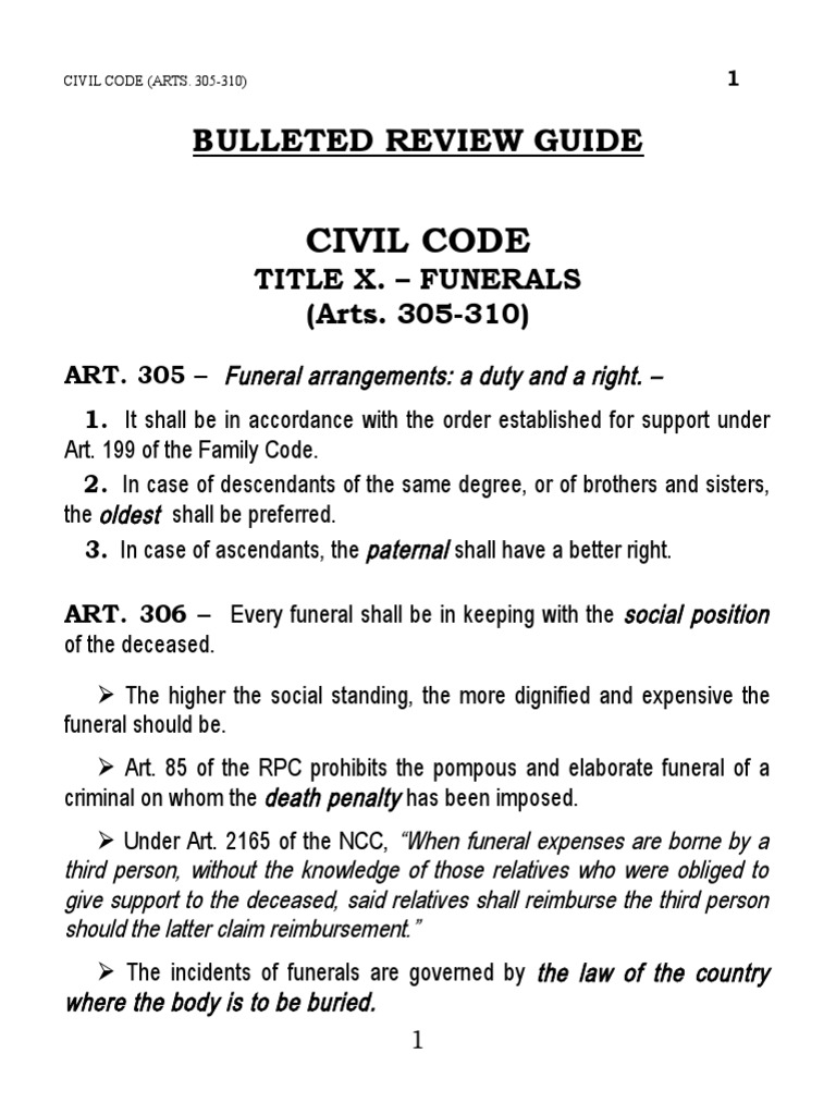 Civil Code, Arts. 305-380 | PDF | Burial | Funeral