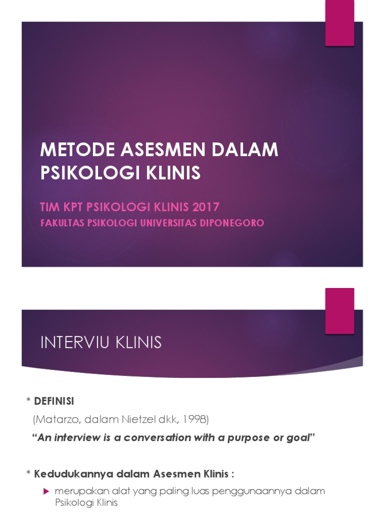 Metode Asesmen Dalam Psikologi Klinis | PDF | Karier & Perkembangan ...