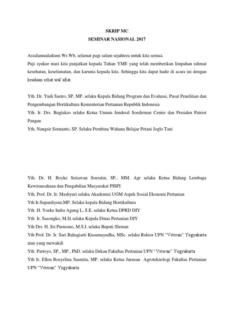 Skrip MC Semnas | PDF