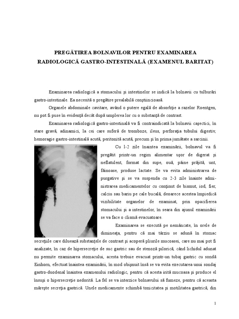 Examenul Baritat (Pregatirea Pacientului PT Explorarea Radiologica ...