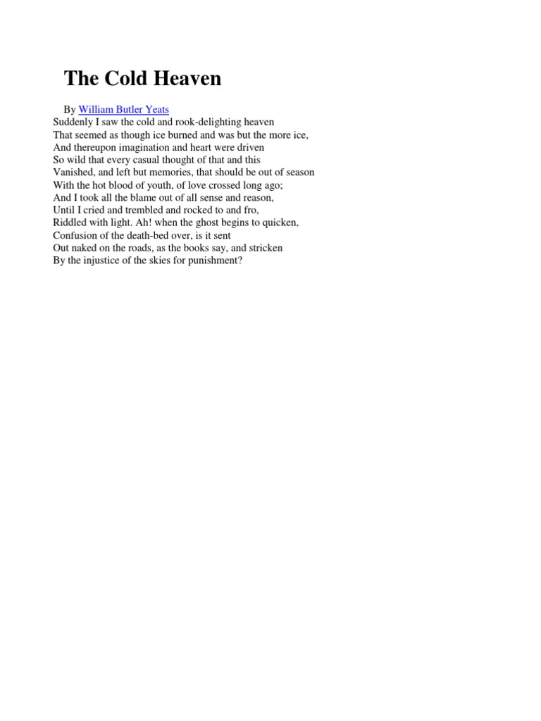 The Cold Heaven: William Butler Yeats | PDF