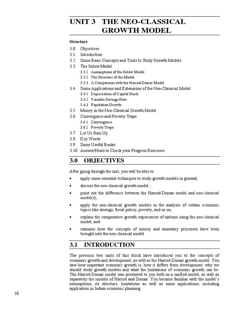 Unit 3 The Neo-Classical Growth Model: 3.0 Objectives | PDF ...