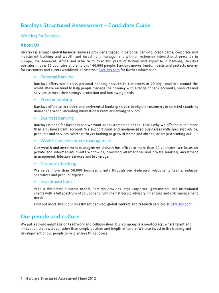 VP BSA Candidate Pack | Barclays | Competence (Human Resources)