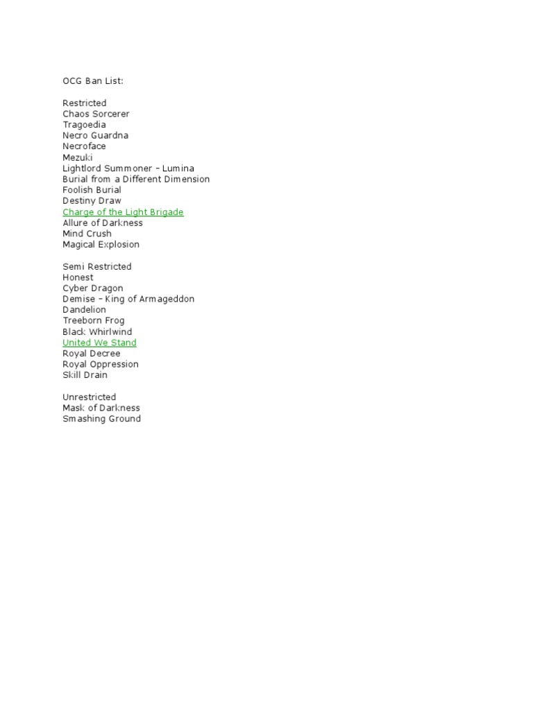 OCG Ban List Overview | PDF