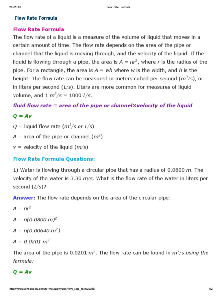 Flow Rate Formula | PDF | Flow Measurement | Volume