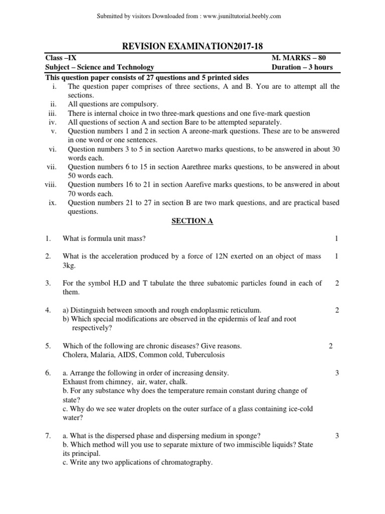 9th Science Sample Paper Final Exam 2018 | PDF | Fertilizer | Atoms