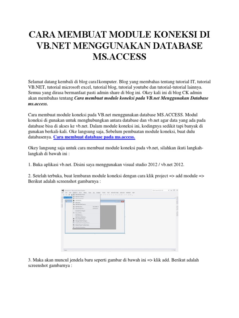 Cara Membuat Module Koneksi Di VB | PDF | Komputer