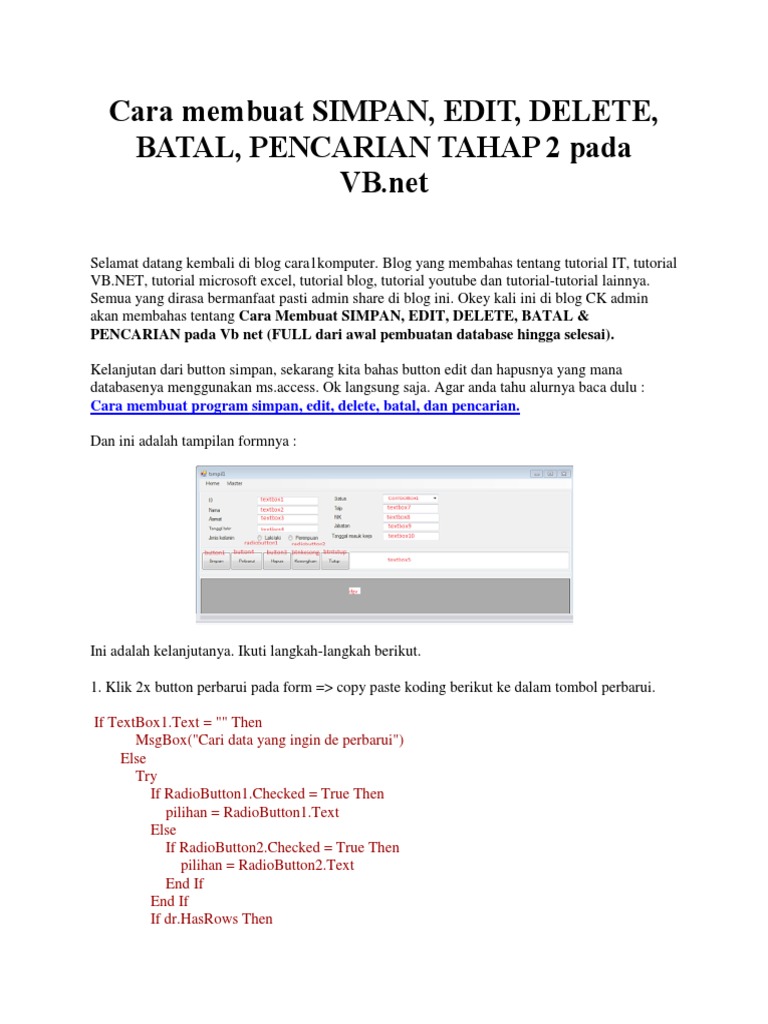 Cara Membuat Button di VB.NET | PDF | Komputer