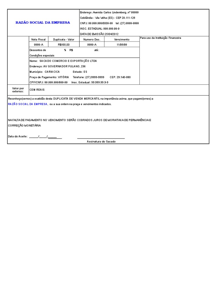 Modelo Duplicata | PDF
