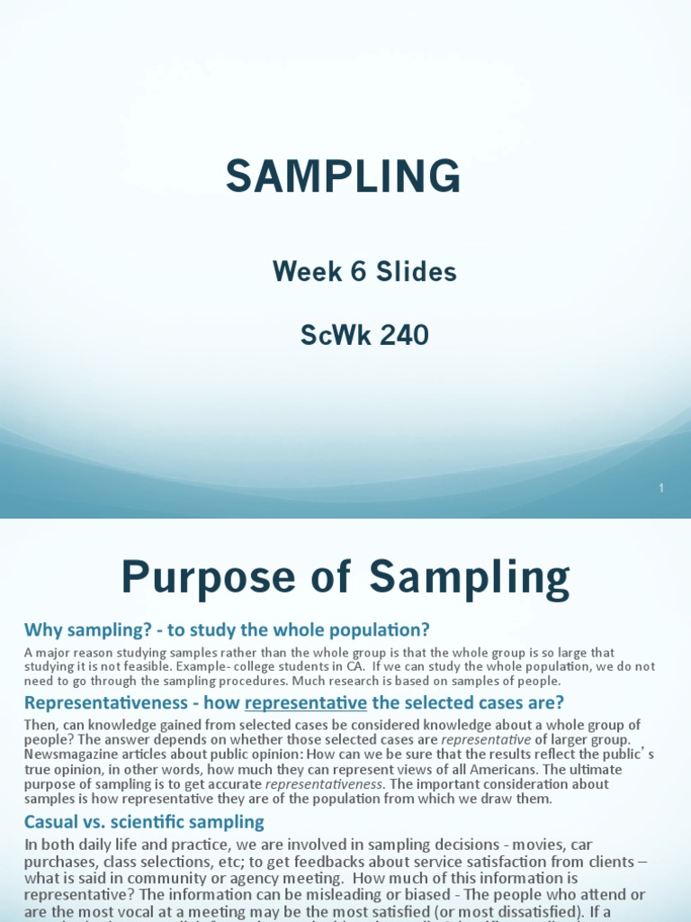 Sampling: Week 6 Slides SCWK 240 | PDF | Randomness | Sampling (Statistics)