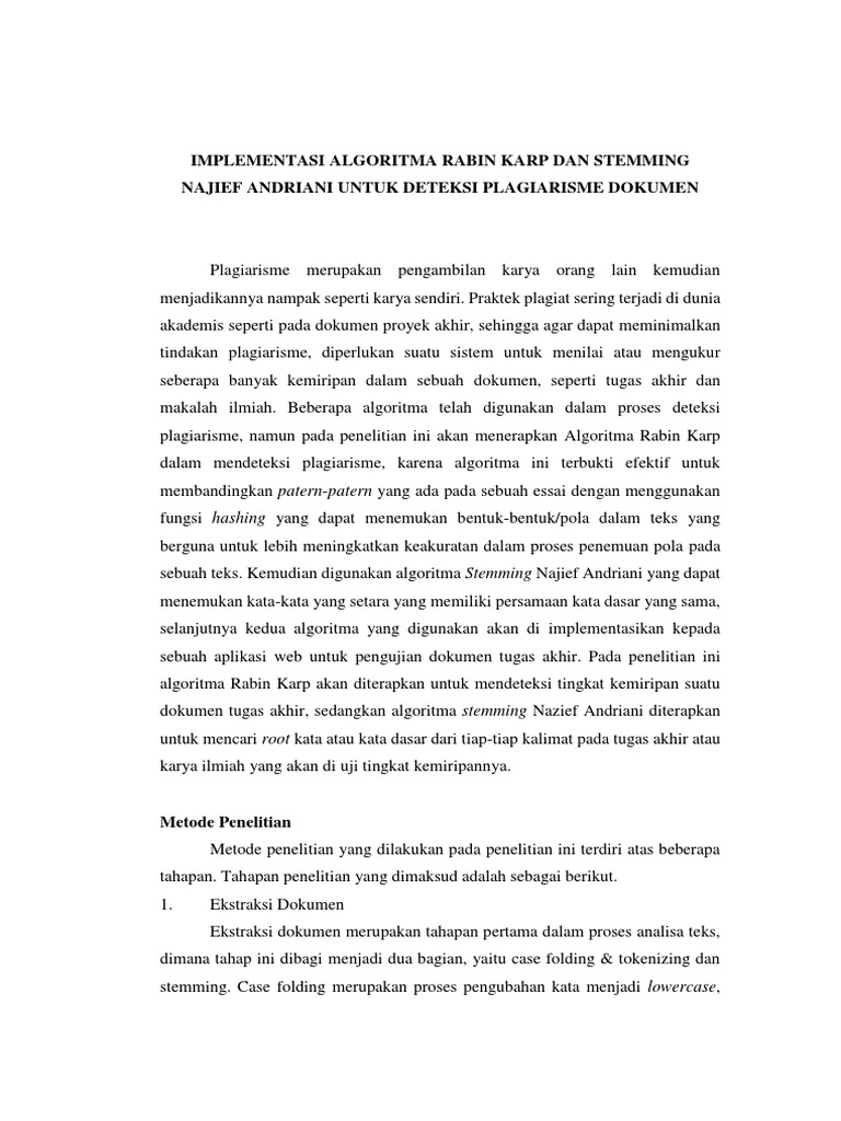 Implementasi Algoritma Rabin Karp Dan Stemming Nazief & Andriani | PDF