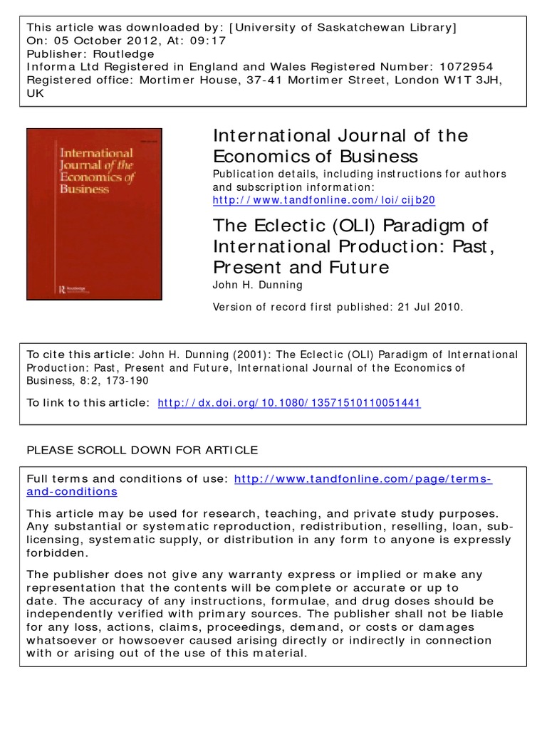 The Eclectic (OLI) Paradigm of International Production - Past, Present ...