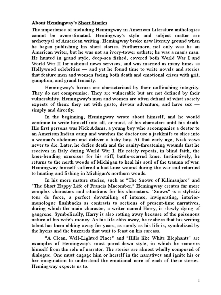 About Hemingway's Short Stories | PDF | Novella | Narration