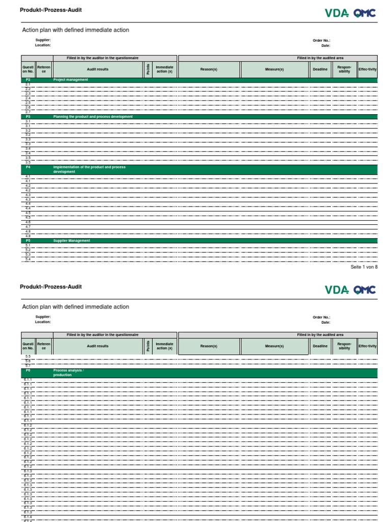 VDA 6.3 Audit Action Plan Template | PDF | Business | Business Economics