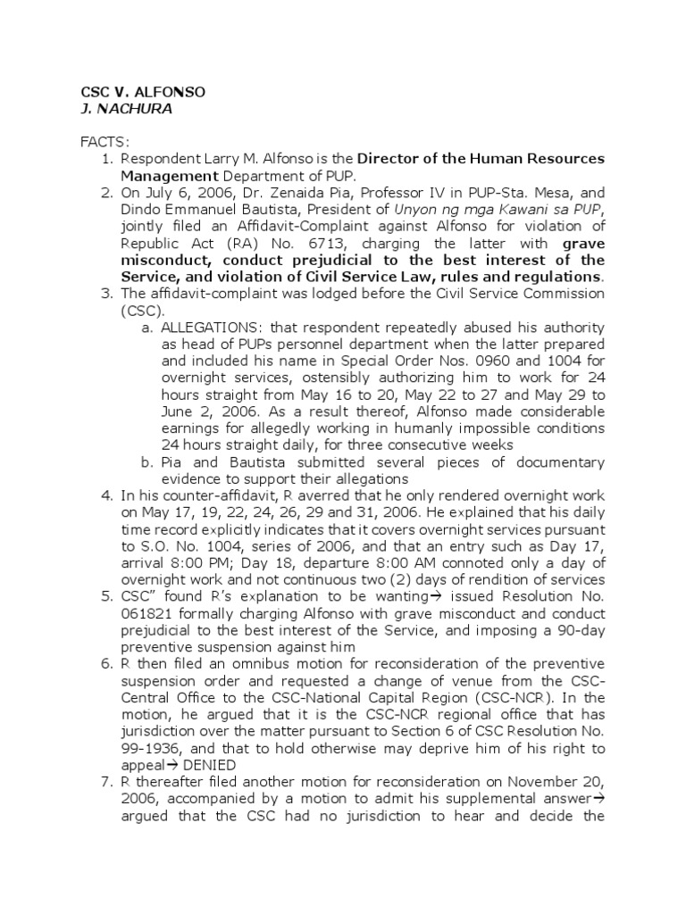 CSC Jurisdiction in Alfonso Case | PDF | Complaint | Civil Service