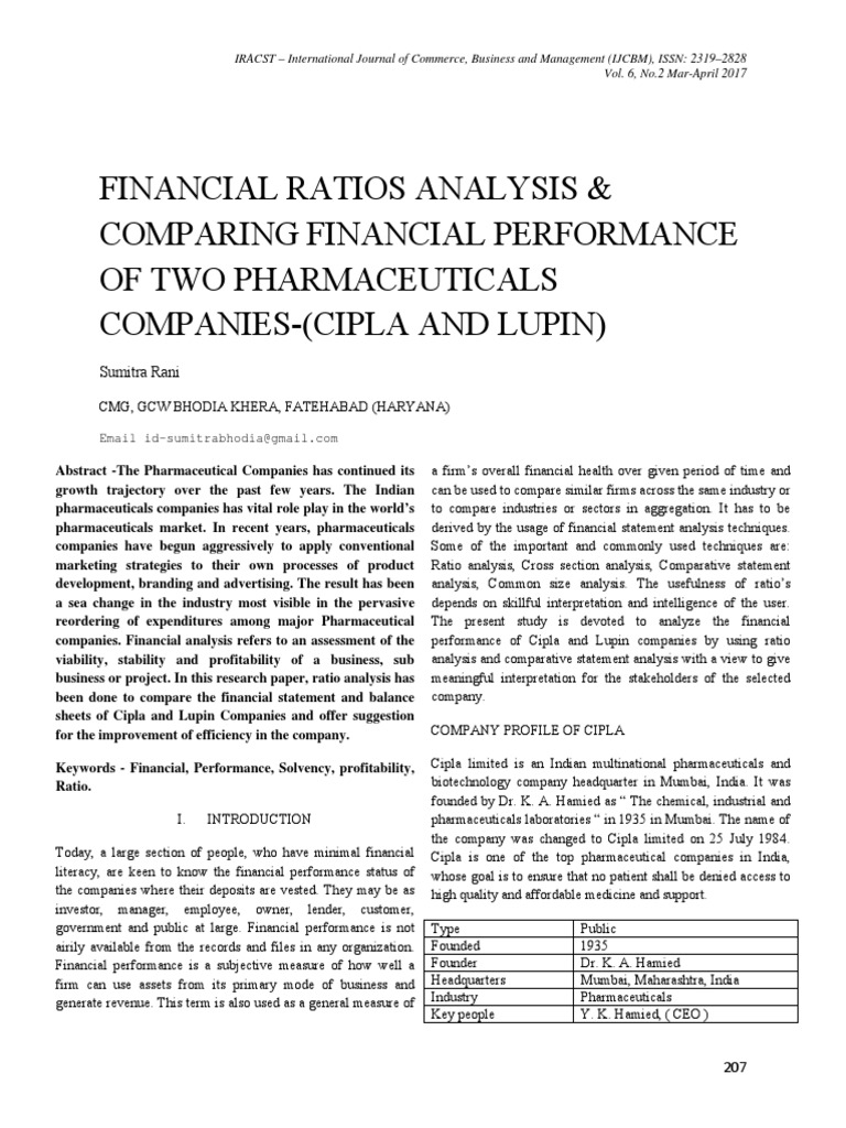 Financial Ratios Analysis & Comparing Financial Performance of Two Pharmaceuticals Companies ...