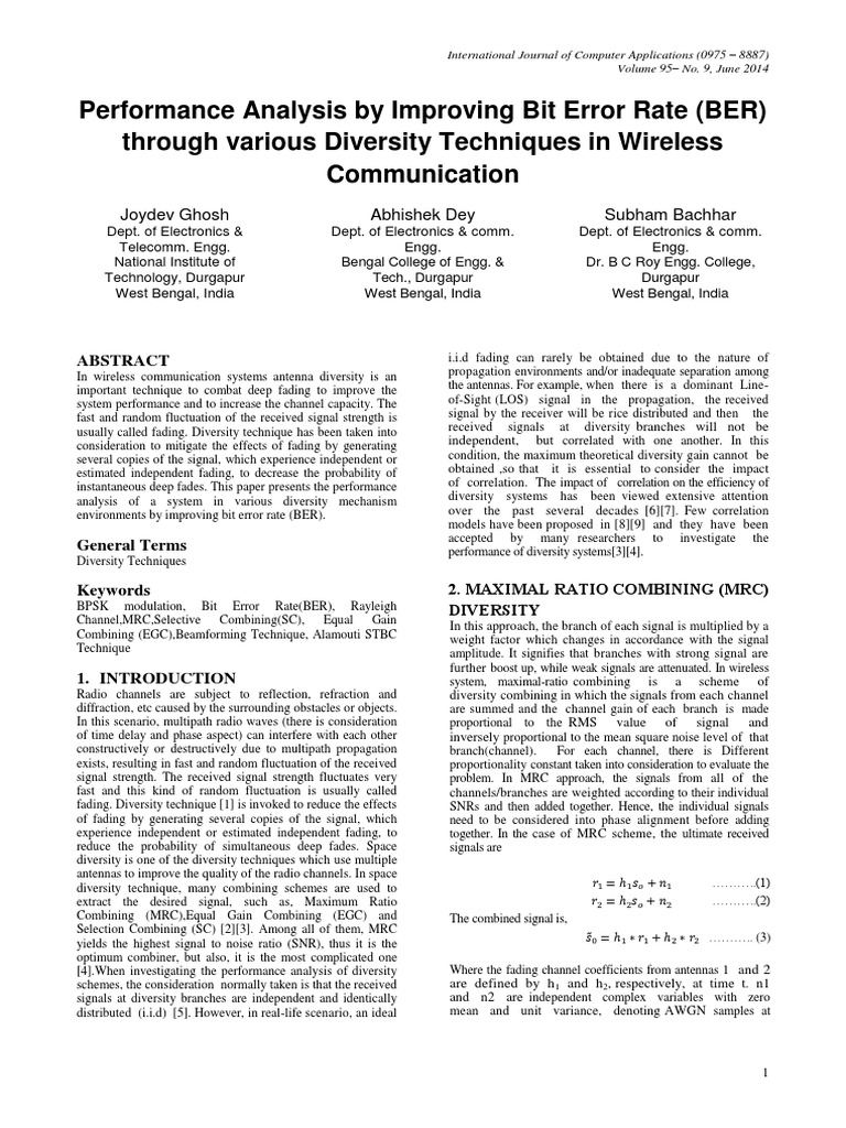 Performance Analysis by Improving Bit Error Rate (BER) Through Various ...