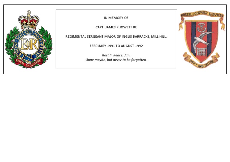 In Memory of Capt. James R Jowett Re Regimental Sergeant Major of ...