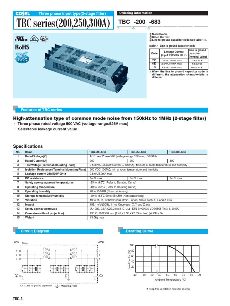 TBC Series Three-Phase Filters 200-300A | PDF | Capacitor | Physical ...