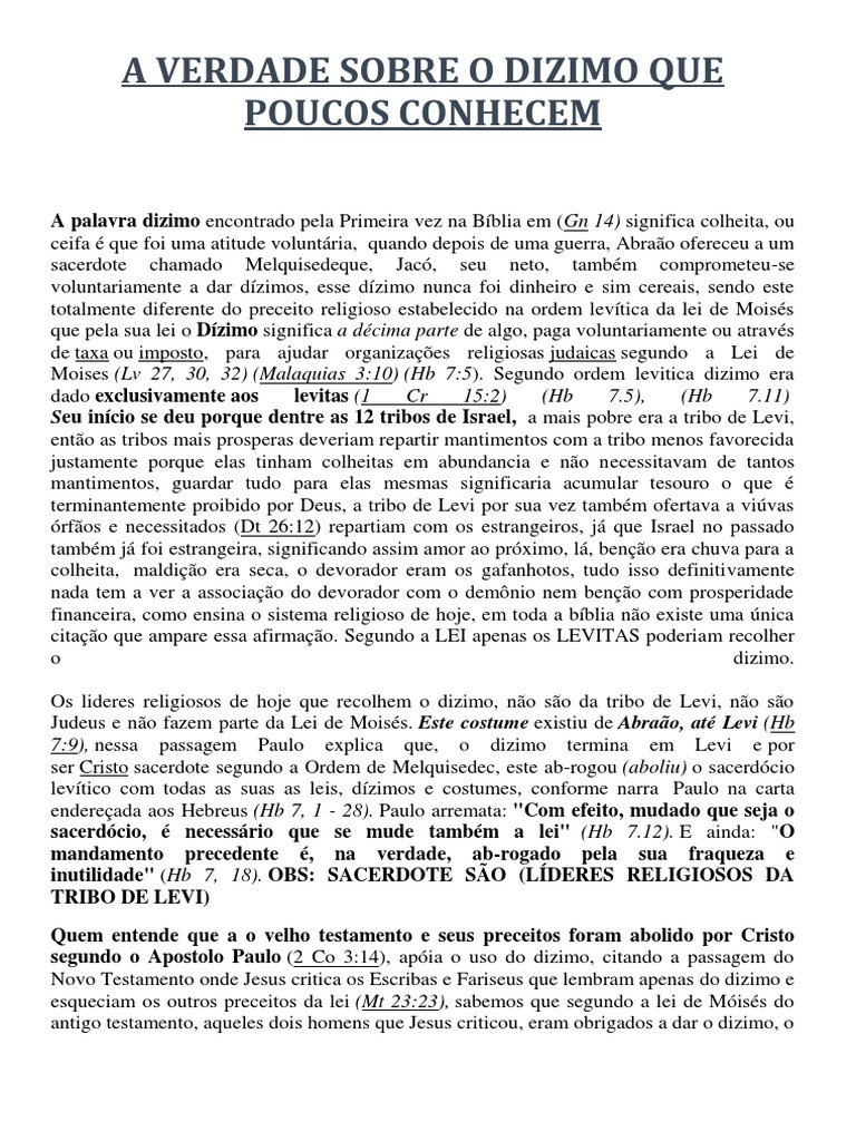 A verdade sobre o dizimo: sua origem, propósito e abolição no Novo ...