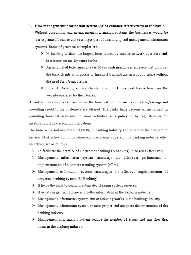 Mis | PDF | Management Information System | Automated Teller Machine