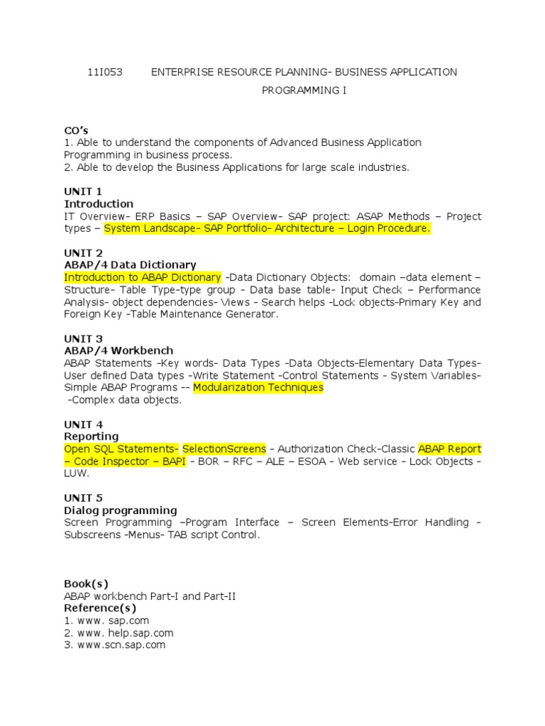 Sap Abap Syllabus | PDF | Programming Paradigms | Software Engineering