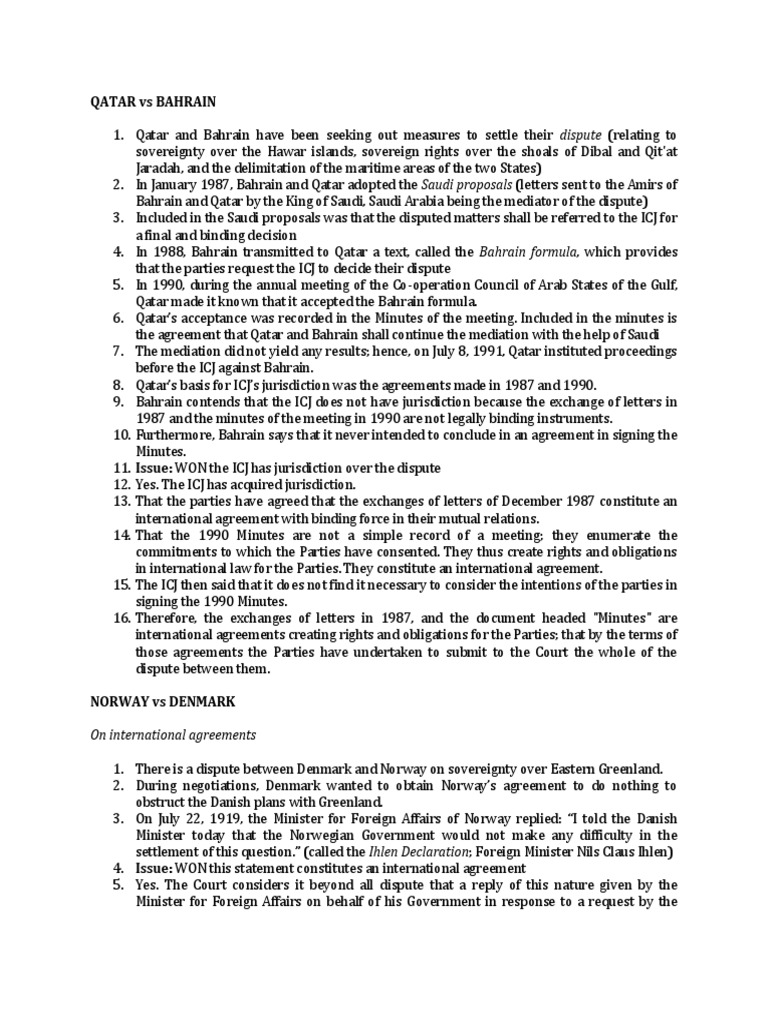 Qatar Vs Bahrain: On International Agreements | PDF | Treaty | Sovereignty