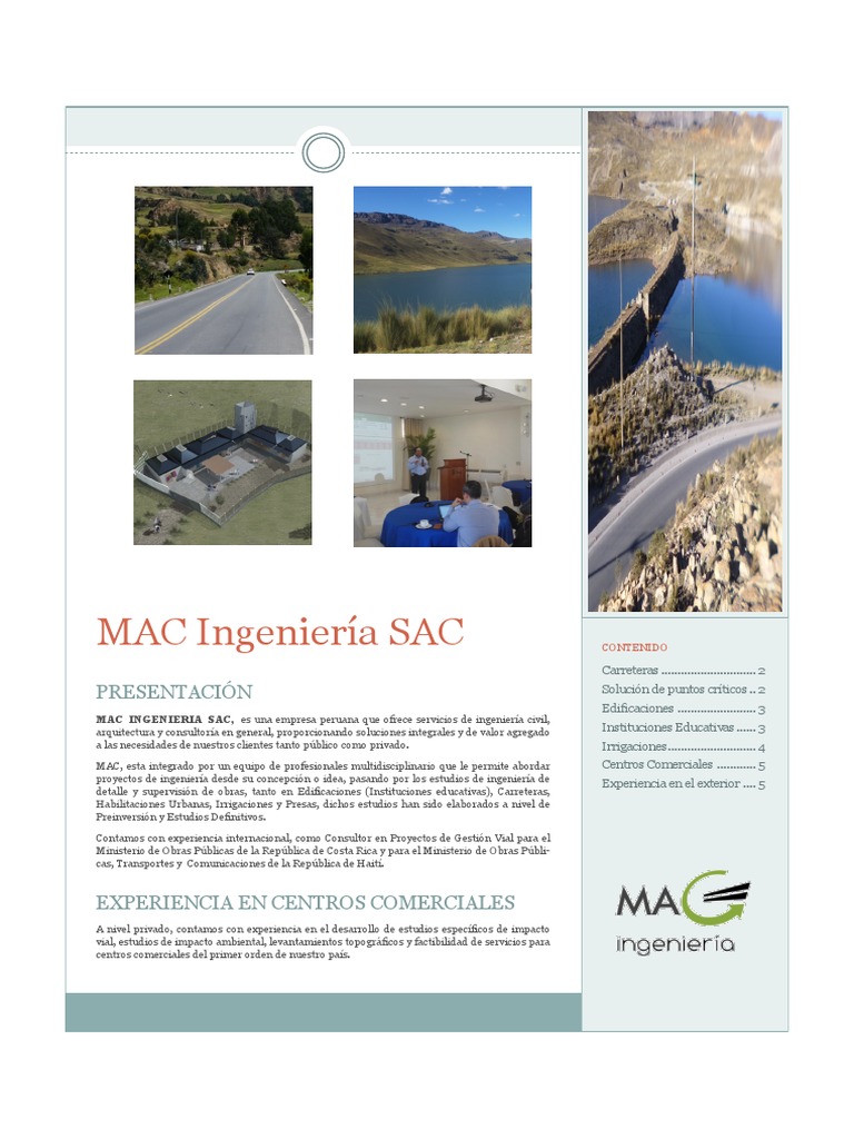 Brochure MAC Ingenieria SAC | Descargar gratis PDF | Riego | Represa