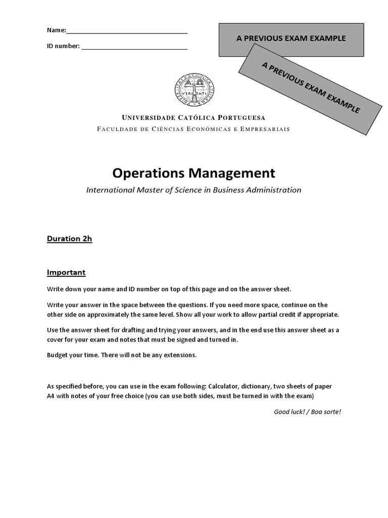 Operations Management: A Previous Exam Example | PDF | Economies ...