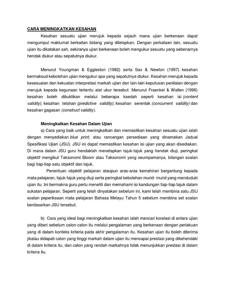 Cara Meningkatkan Kesahan Dan Kebolehpercayaan | PDF